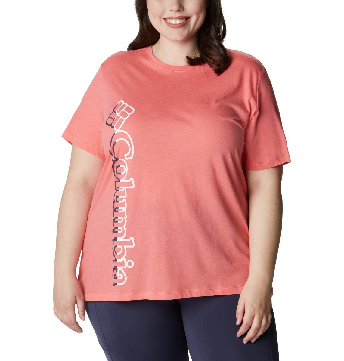 Columbia Women's Bluebird Day Relaxed Crew Neck, Salmon Heather/Outlined Brand, X-Large