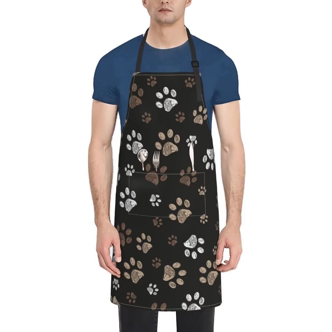 Cute Dog Grooming Apron Waterproof Animals Colorful Dog Paws Apron With 2 Pockets & Adjustable Neck Chef Aprons Bibs For Grooming Kitchen Cooking Baking Painting Gardening
