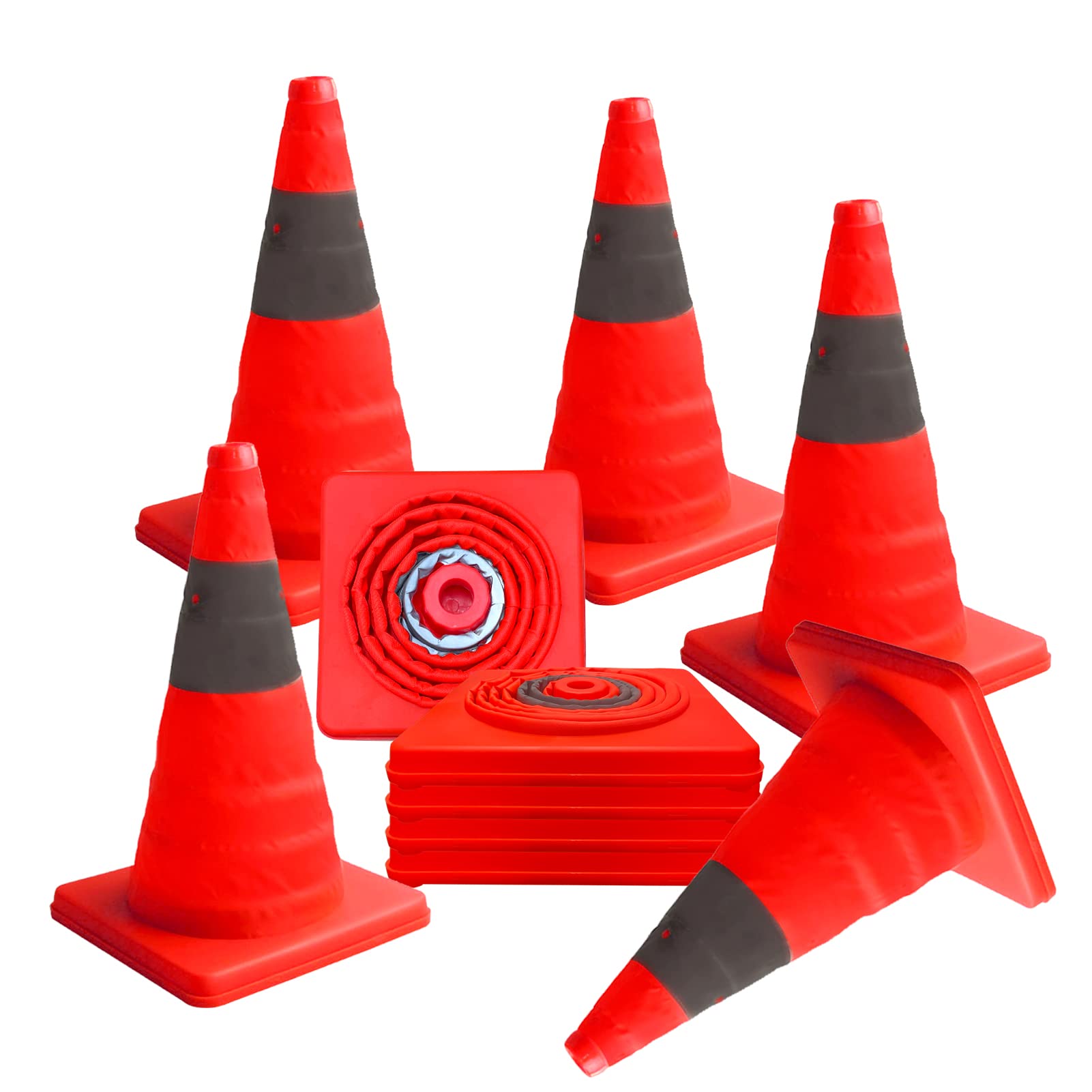 EDAUS 5 Pack Collapsible Traffic Cones, 18 Inch Orange Safety Road Parking Cones, Pop up Construction Cones with Reflective Strips and Stable Base, Perfect for Driving Training & Remind People