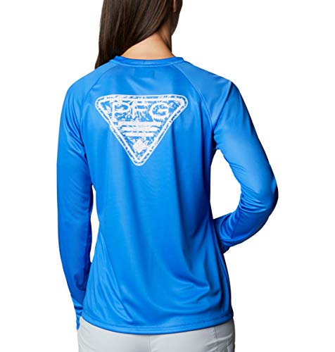 Columbia Women's Tidal Tee PFG Printed Triangle Long Sleeve, Vivid Blue/Kona Print, XX-Large