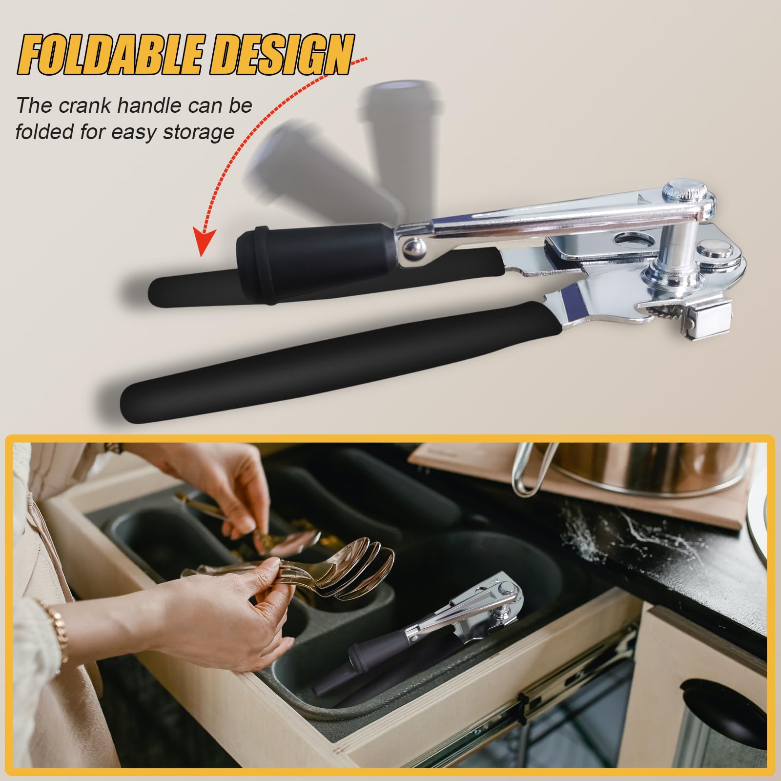 Commercial Can Opener, ICEKATI Can Opener Manual Heavy Duty Easy for Big Cans with Magnet, Folding Hand Crank Can Opener With Comfortable Long Handles, Smooth Edge Can Opener With Carbon Steel Blade