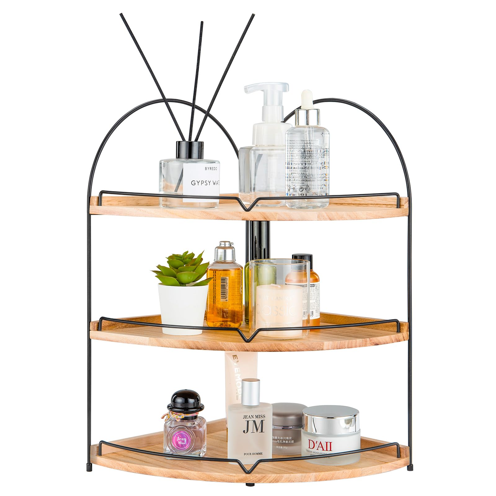 Edergoo 3 Tier Bathroom Organizer Countertop, Wood Corner Bathroom Counter Organizer, Versatile Bathroom Countertop Organizer, Bathroom Counter Organizers and Storage for Bathroom/Dresser/Kitchen