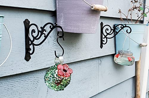 HongKim 2 Pieces 6-Inch Outdoor Indoor Small Decorative Iron Wall Hooks for Hanging Lanterns Solar Lights Bug Zappers Hummingbird Feeders Wind Chimes Hangers, Black