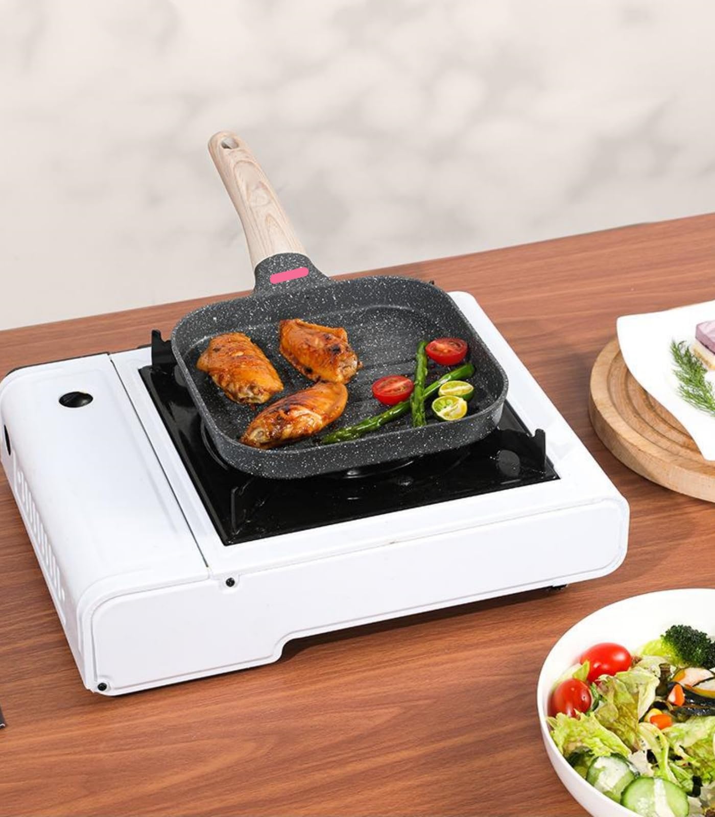 HUPECHAM Grill Pan MINI Size19cm/7.5 Inch For Indoor Cooking Non-Stick Granite, Griddle Pan For Stove Top, Steak Pan For Stove Top, Aluminum Skillet Griddle, Single Serve