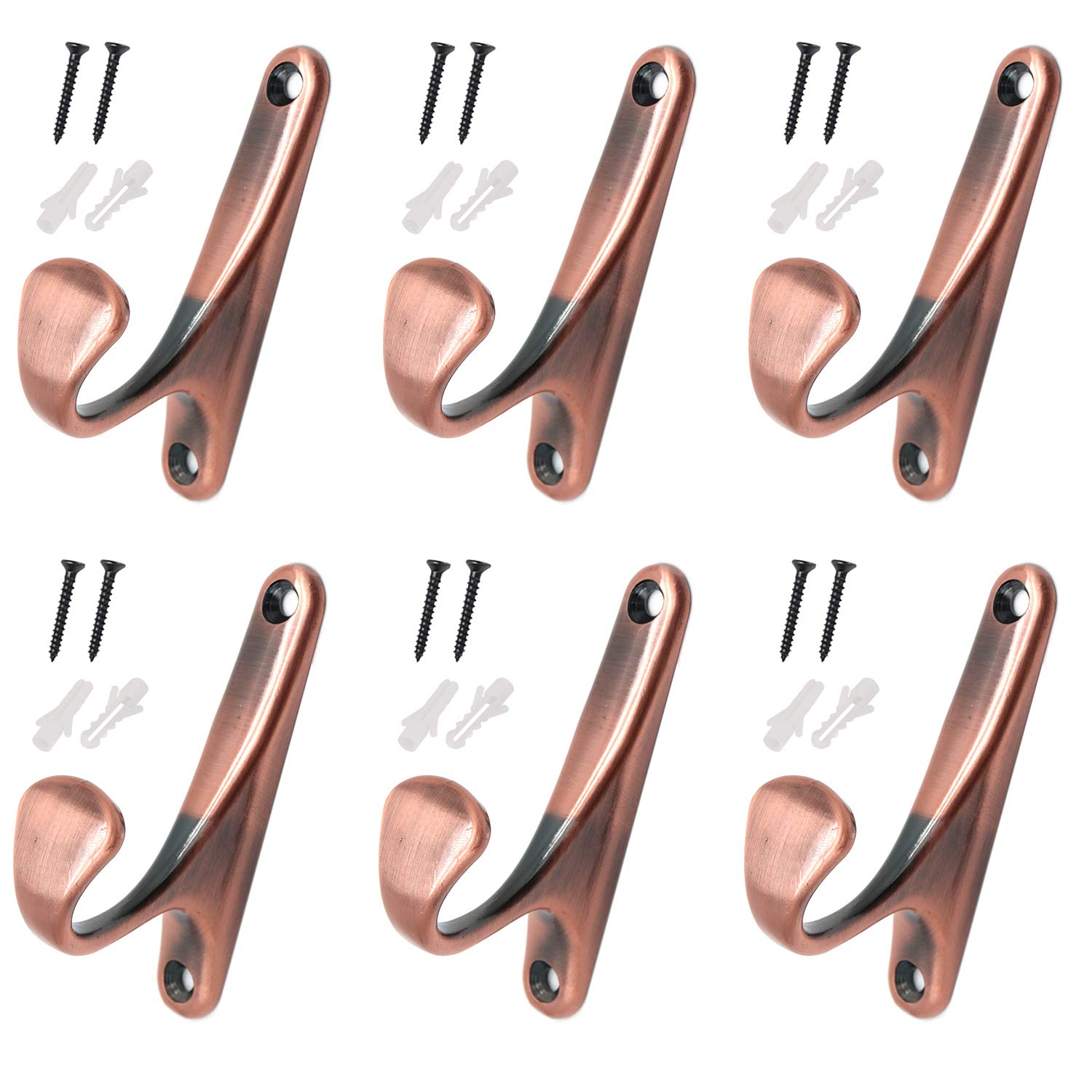 Rannb Single Hook Robe Towel Coat Wall Mounted Hook Red Copper Tone -Pack of 6