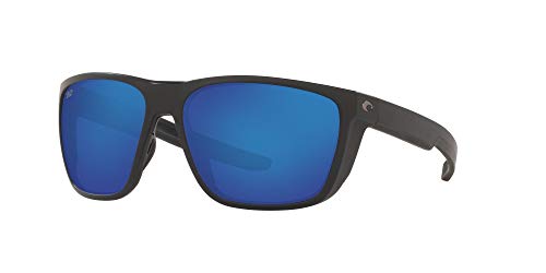 Costa Del Mar Mens Ferg Square Sunglasses, Matte Black/Blue Mirrored Polarized-580P, 59 mm