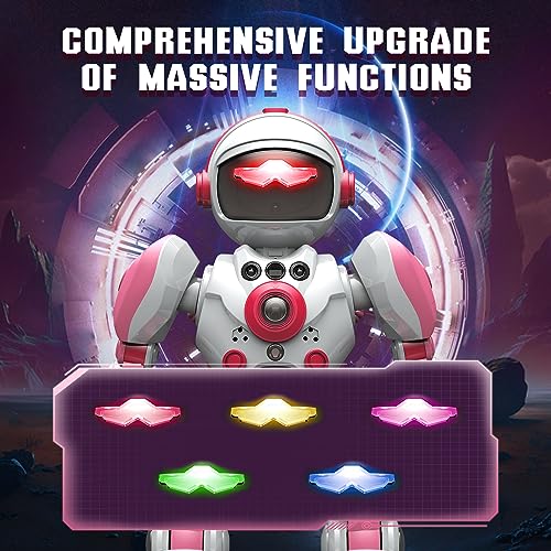 FUUY Robot for Kids 3-5, Robot Toys for Girls with Record Voice & Gesture Sensing Control Programmable Music Dancing Functions Smart Pink Warrior Birthday Gift Toys for Toddler Age 3 4-6 5-7 Year Old