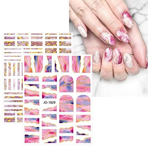 JMEOWIO 12 Sheets Marble Nail Art Stickers Decals Self-Adhesive Pegatinas Uñas French Tip Wave Line Nail Supplies Nail Art Design Decoration Accessories