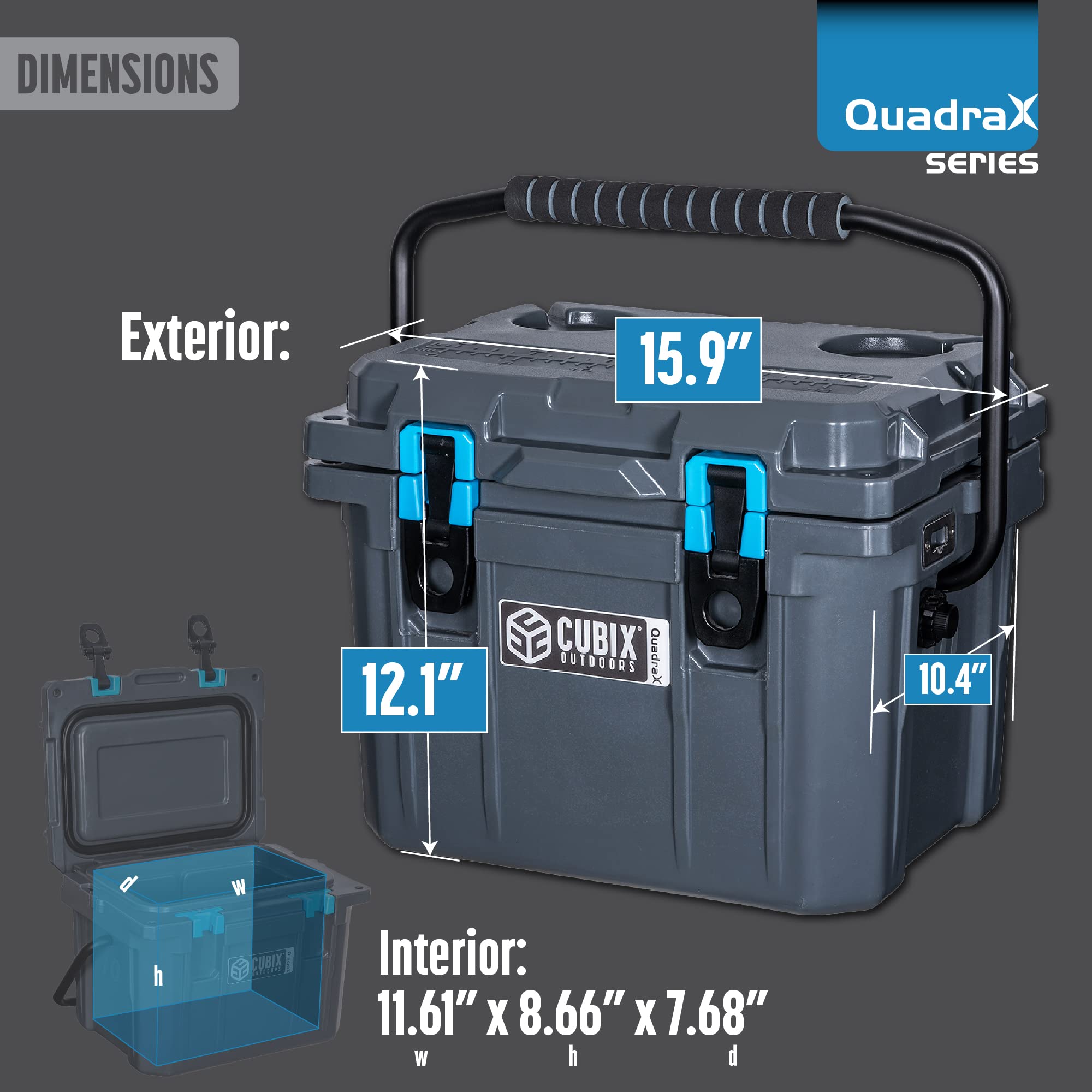 Cubix Outdoors QuadraX 10 Quart Rotomolded Portable Hard Cooler for Camping, Fishing, Beach | Heavy Duty Insulated Lunch Box | Cold Retention 5 Days