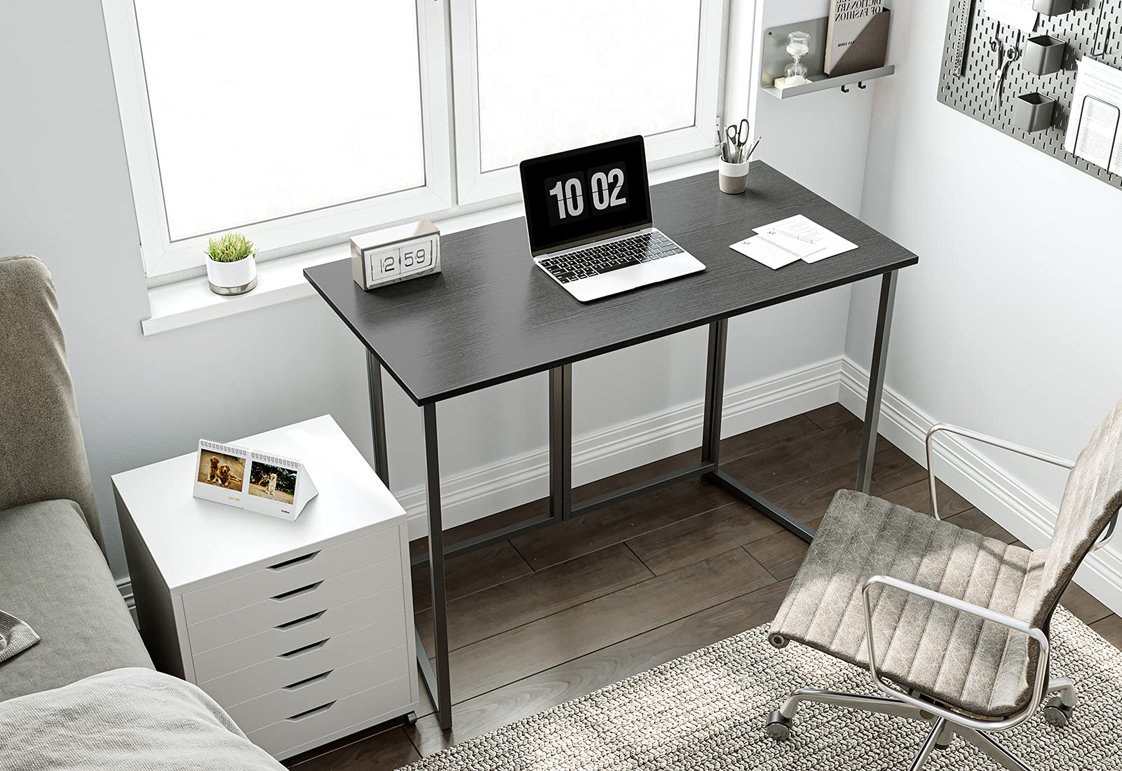 Cubiker 40" Folding Computer Desk,Small Home Office Laptop Work Desk,Study Writing Table,No-Assembly,Foldable and Portable Design,Black