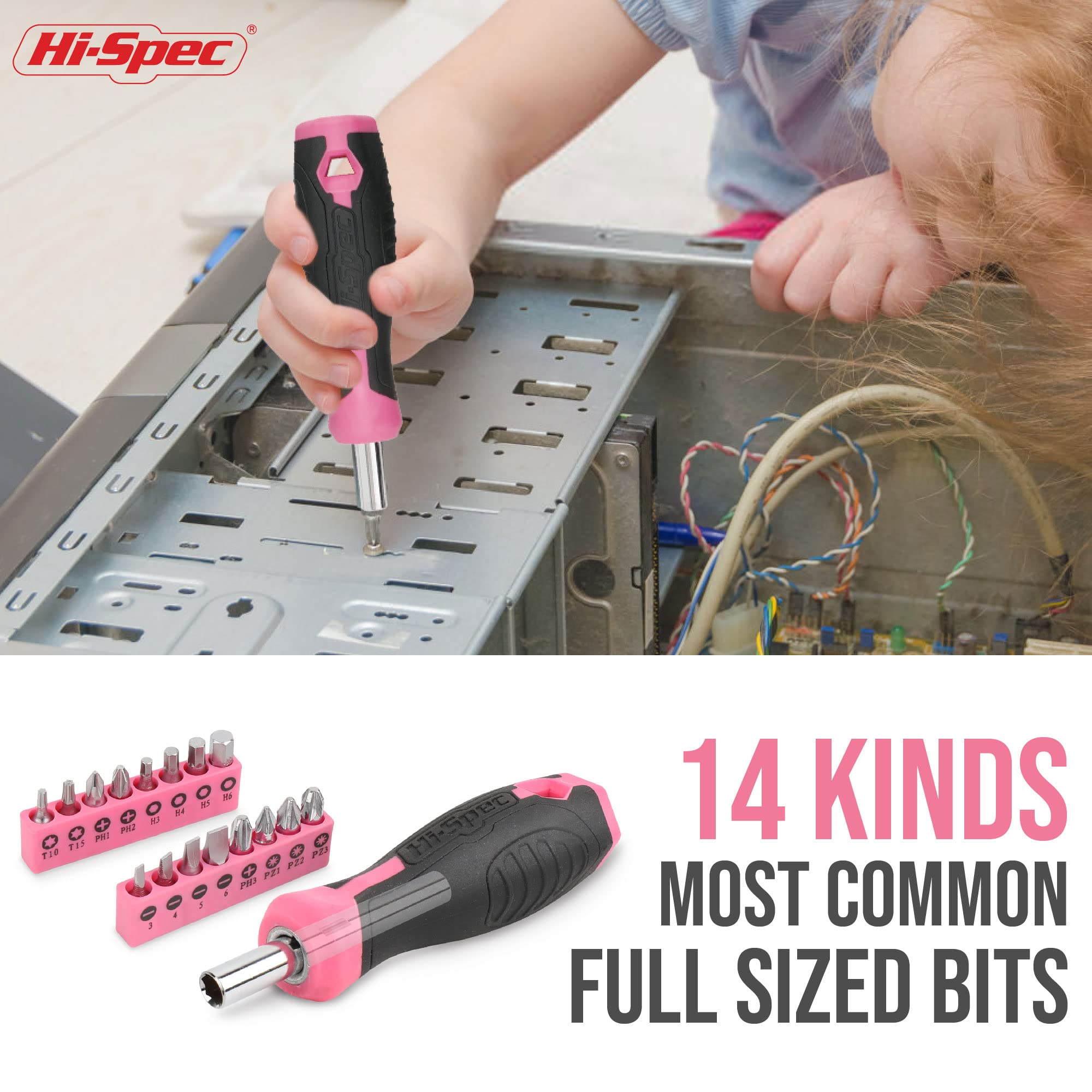 Hi-Spec 42pc Pink Household DIY Tool Set for Women. Home, Office and College Dorm Small Tool Kit of Starter Basic Ladies Tools