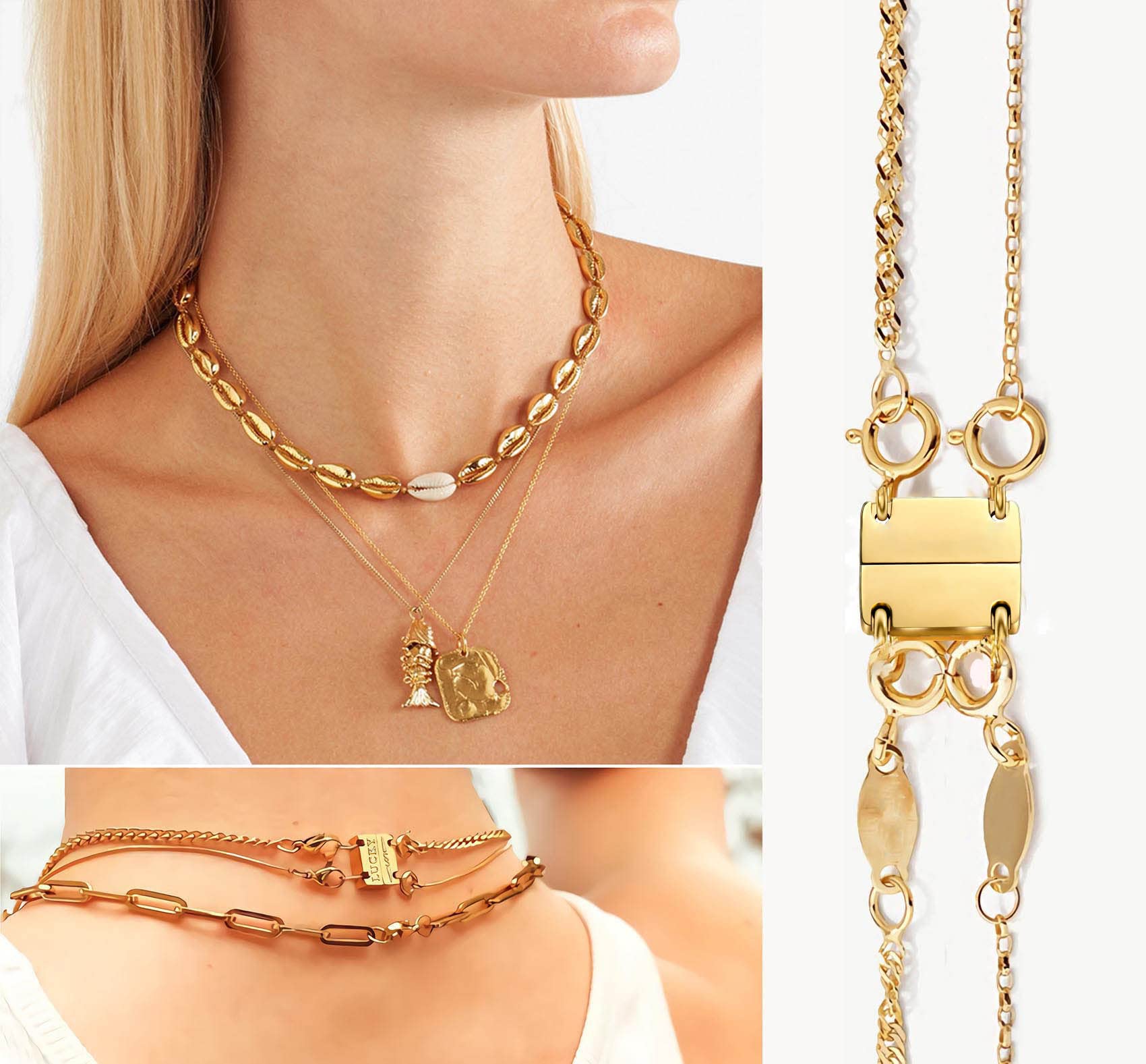 Dailyacc Layering Magnetic Necklace Clasp,18 K Gold and Silver Separator for Stackable Necklaces