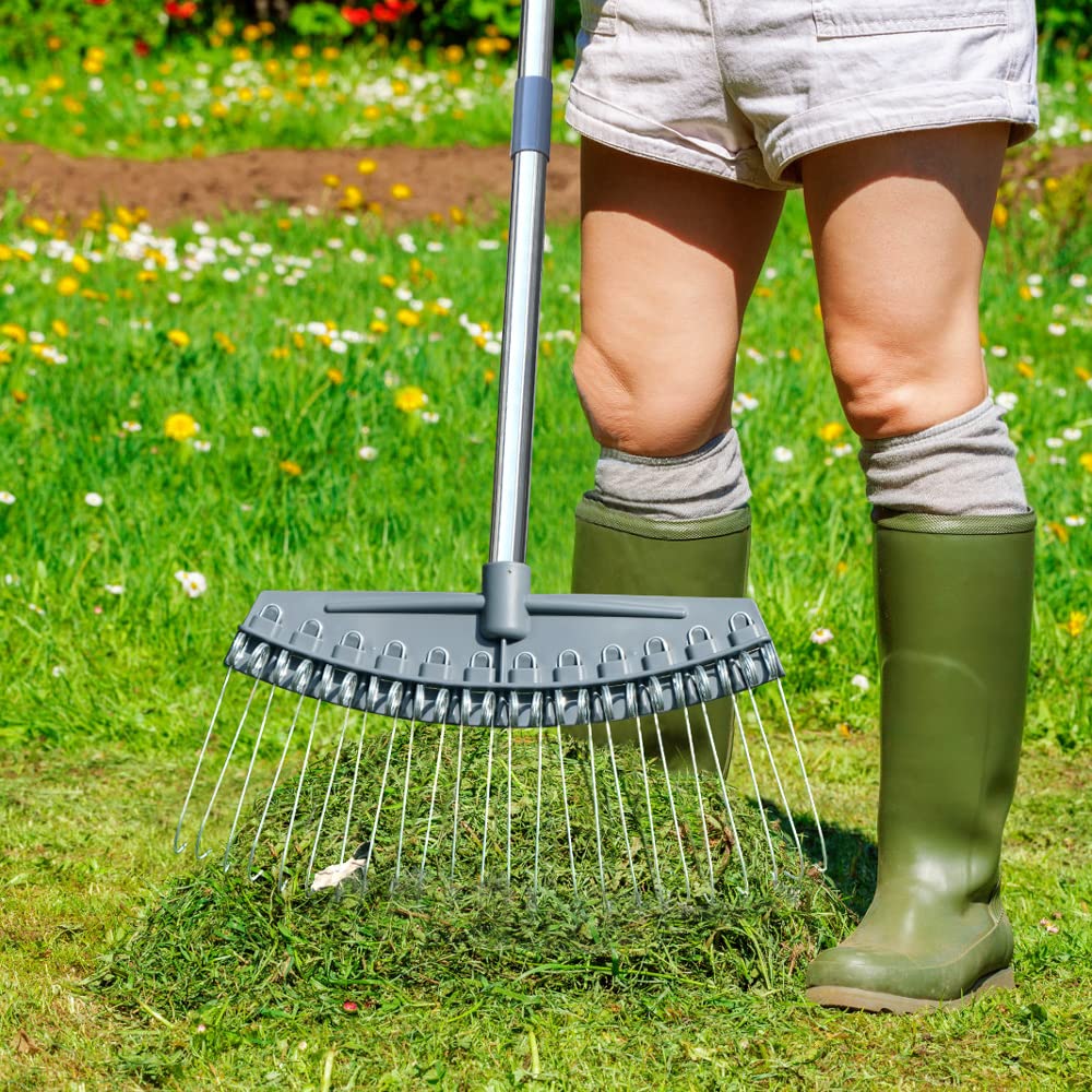 Colwelt Thatch Rake -24 Steel Tines, Dethatching Rake with 54ββ Lightweight Stainless Steel Handle, Yard Dethatcher Rake for Lawn(Pine Needles, Dead Grass, Thatch, Leaves, Mulch)