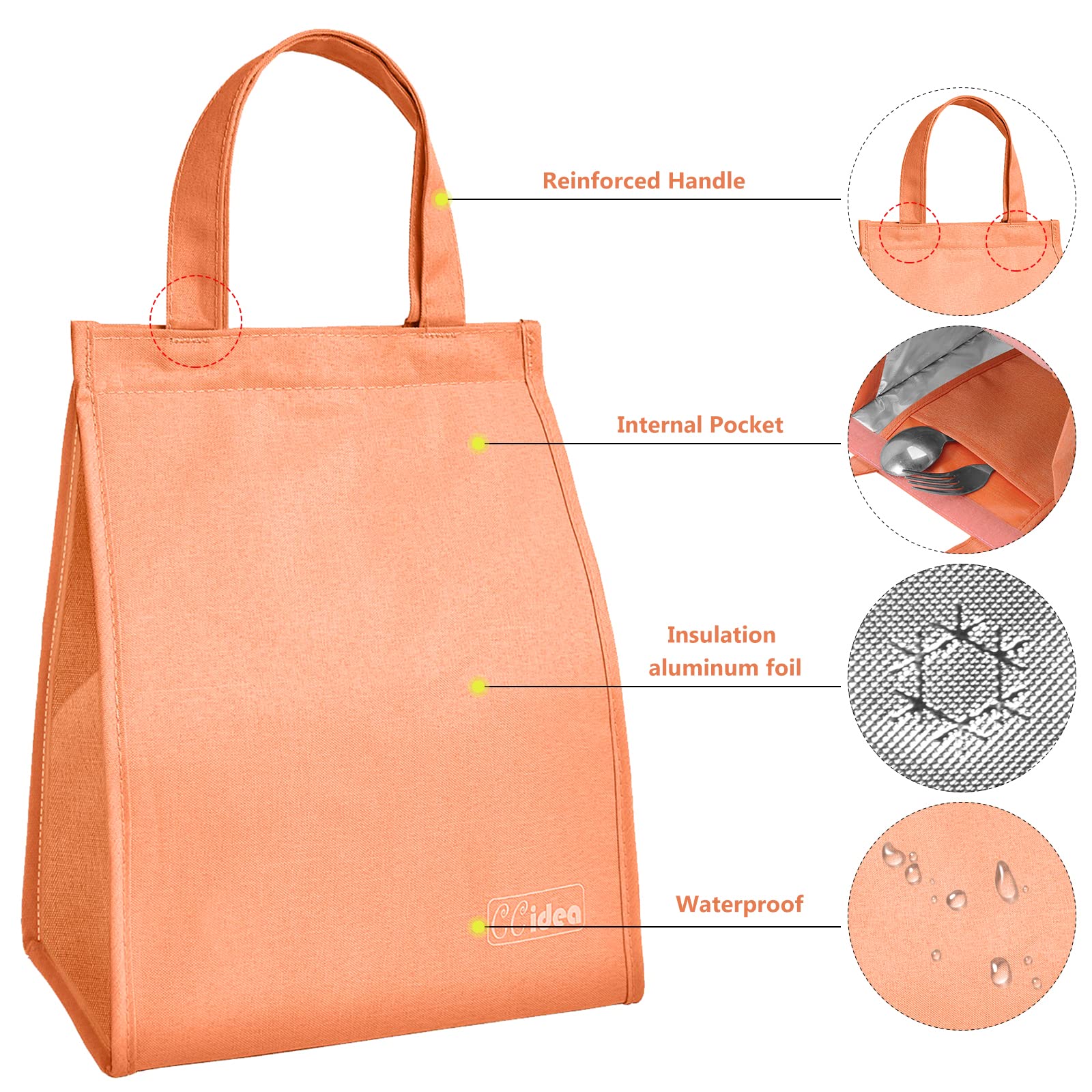 CCidea Lunch Bag for Women Men,Simple Insulated Lunch Box, Reusable Lunch Boxes for Work Travel(Inulin with Velcro)