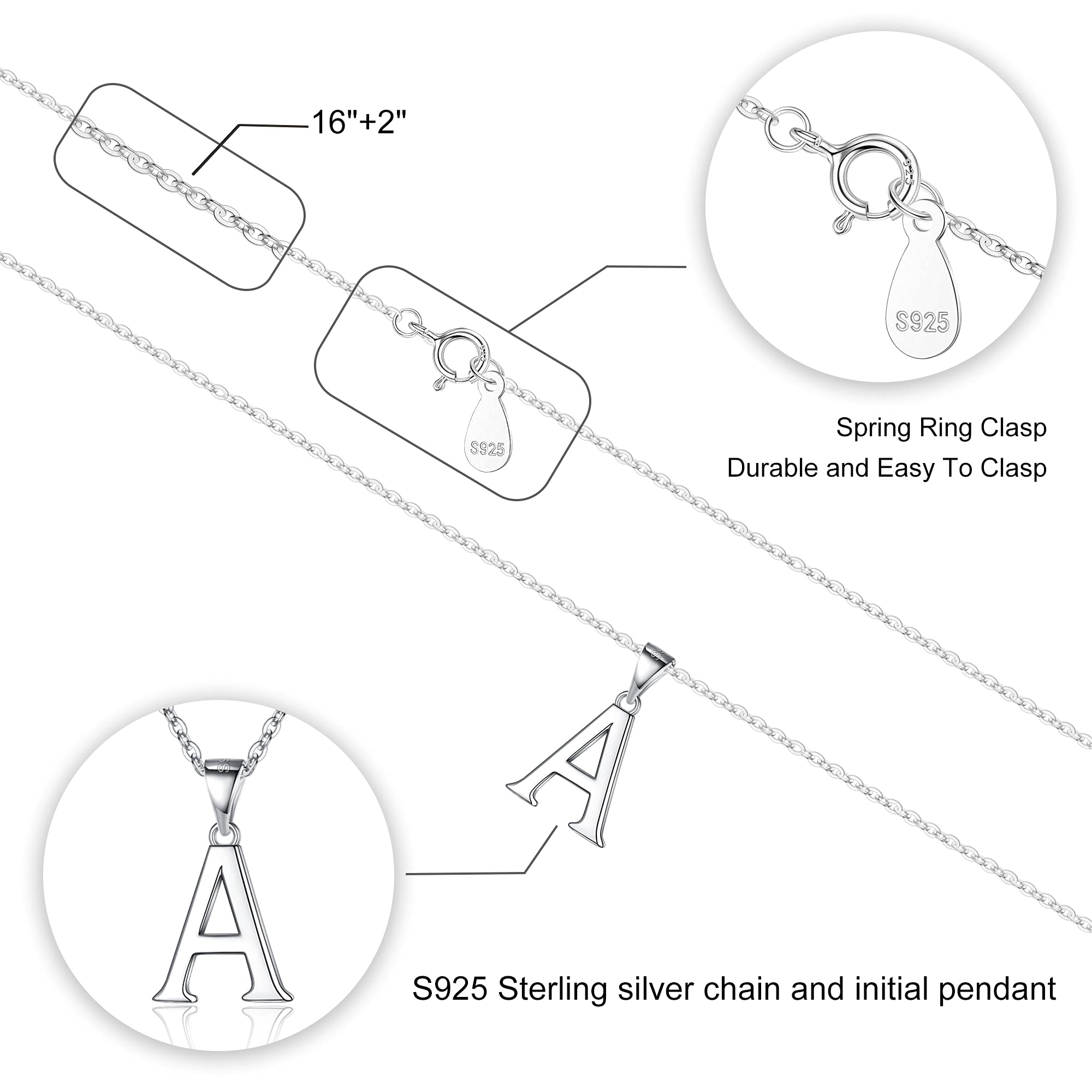 Turandoss S925 Sterling Silver Initial Necklaces for Women, Dainty Hypallergenic Initial Neckalce Hypallergenic S925 Sterling Silver Necklaces for Women(J)