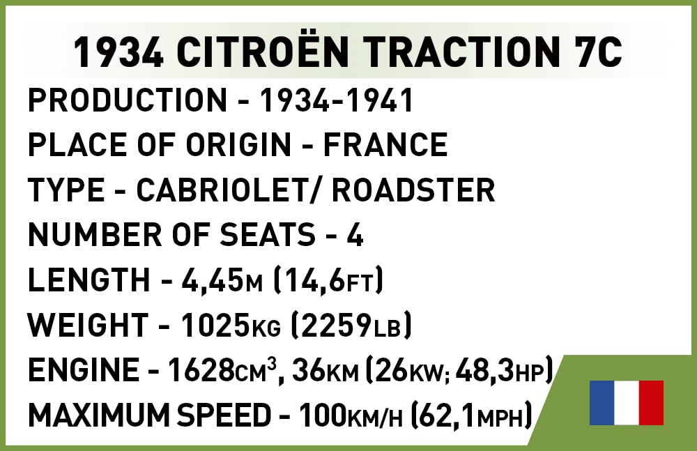 Cobi toys 199 Pcs Hc WWII /2264/1934 Citroen Traction 7C
