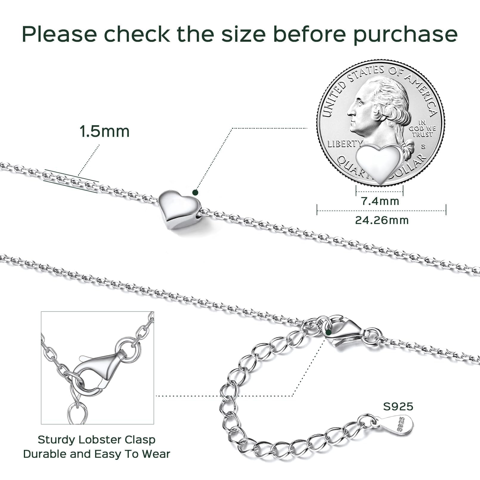 ChicSilver 925 Sterling Silver Necklace for Women Tiny Small Heart Necklace Endlessness Love Dainty Necklace - 16"