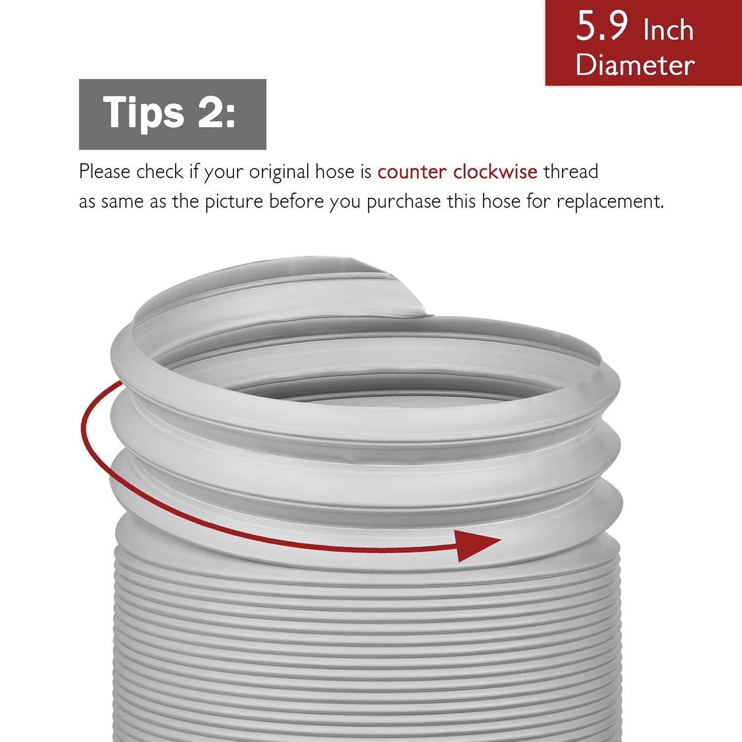 TURBRO 5.9 Inch Portable Air Conditioner Universal Exhaust Hose Anti-Clockwise Thread with Window Vent Kit