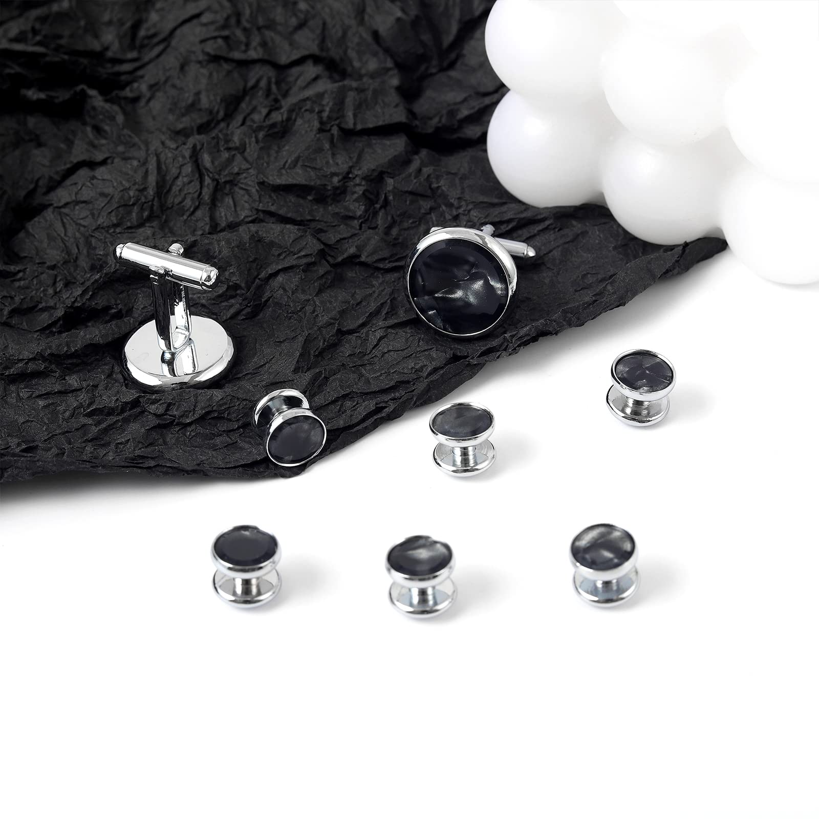 Cufflinks for Men Set Studs for Tuxedo Shirts for Wedding Business Dinner Party Formal Suit Cufflink Pack (8 PCS) (blackshell)