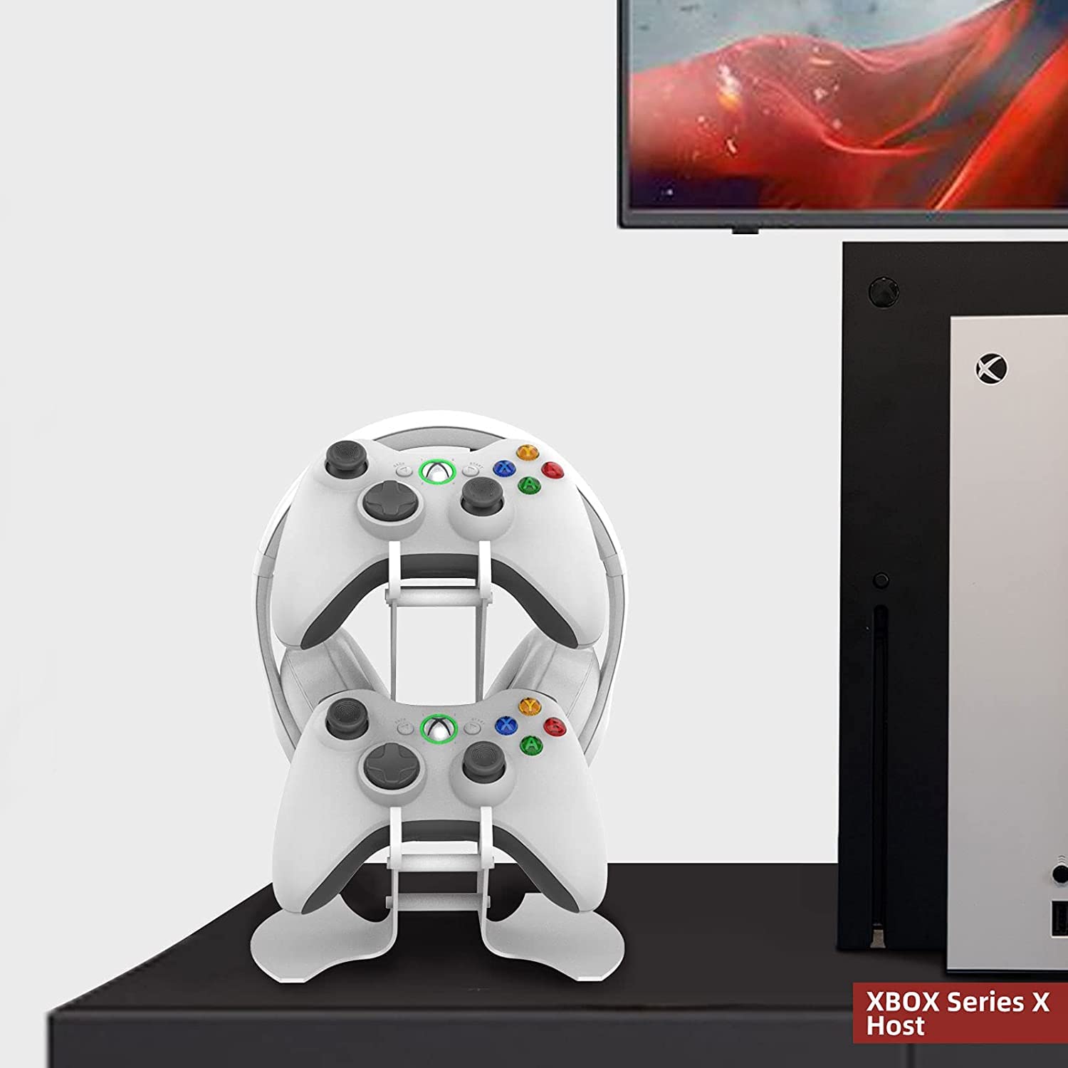 Controller Holder, Game Controller & Headset Stand for Xbox One, Xbox Series X/S, NS, PS4, PS5, PC, Headset, DOYO Aluminum Metal Headset Mount Universal Organizer for Gamepad Gaming Accessories，White