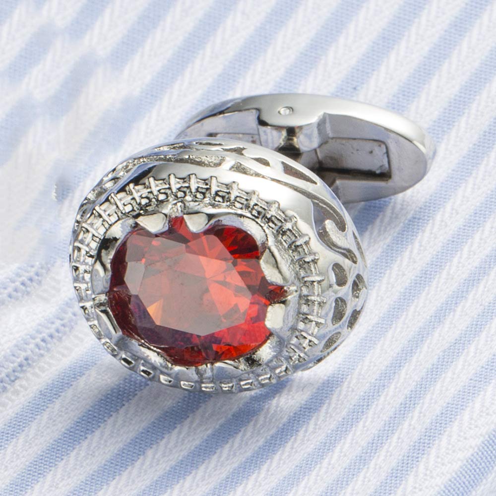 Cufflinks Men's Cufflinks Fashion French Shirt Cuff Studs Red Crystal Cuff Studs Hollow Cuff Buttons (with Cufflink Box)