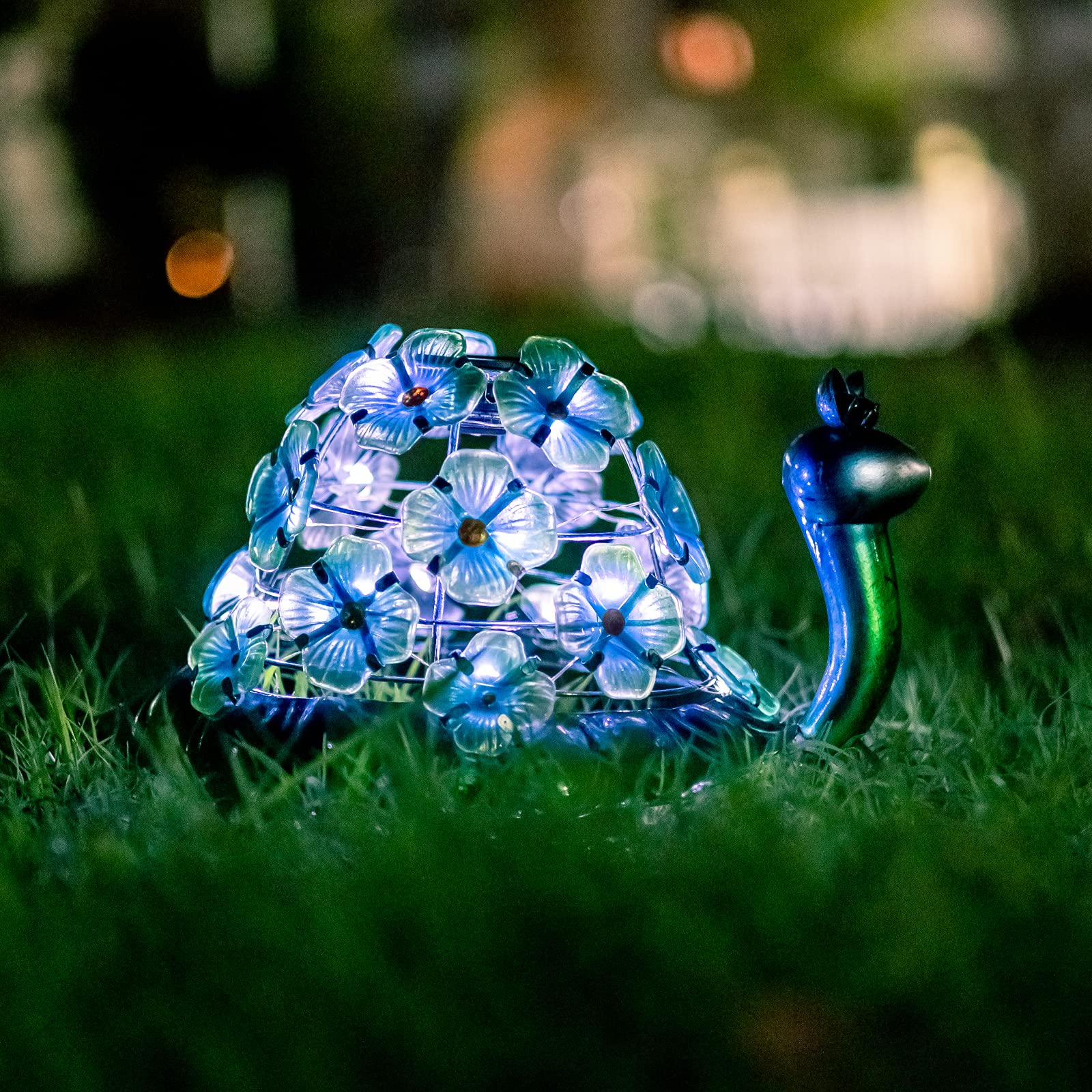 VCUTEKA Solar Light Outdoor Waterproof - Metal Turtle Floral Solar LED Lights Garden Figurine Light for Patio Lawn Yard Decor, Ideal Gift