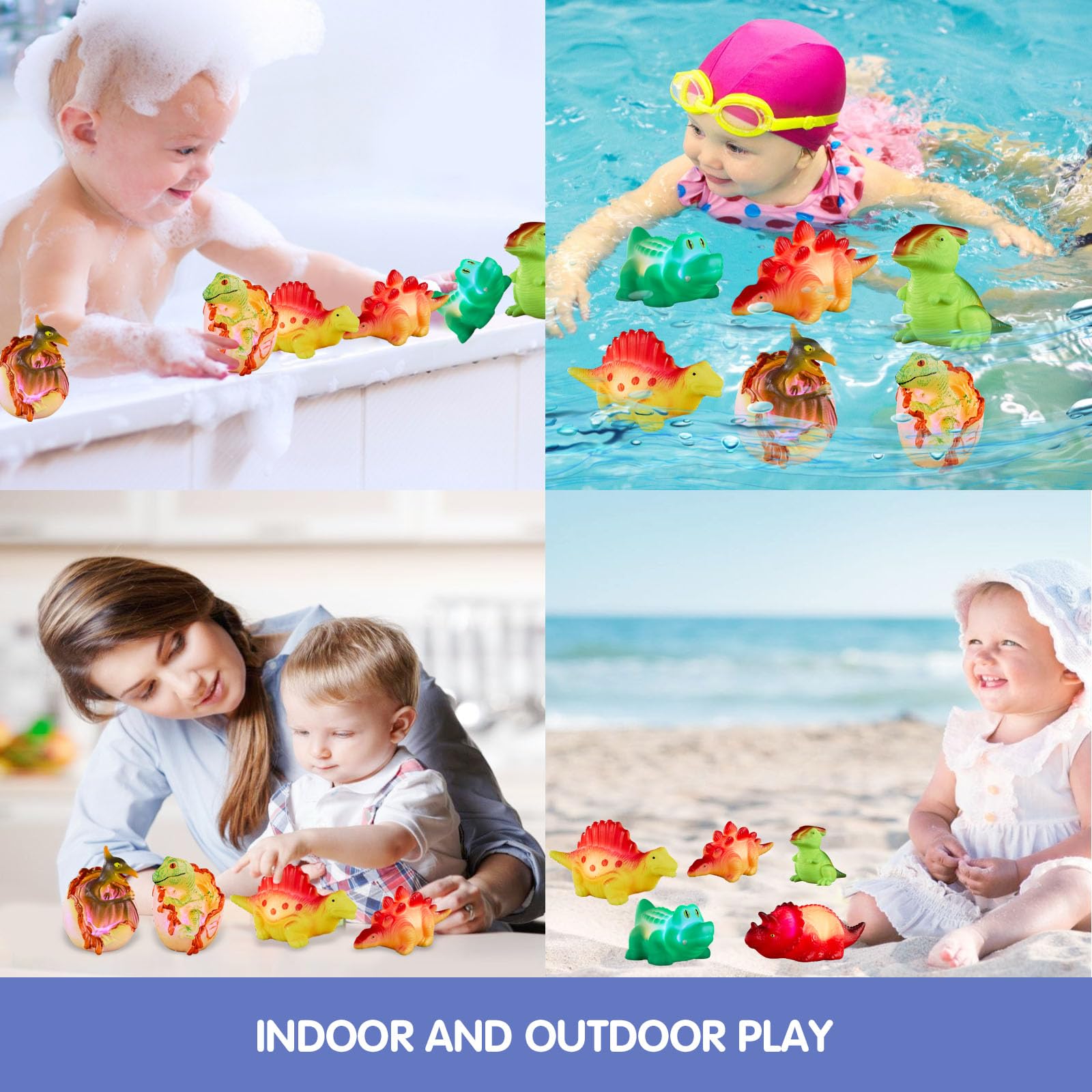 yoliyogo Dinosaur Toy Bath Floating Toy with Auto Flashing Early Learning Toy Dinosaur Theme Model 8 Pcs Bathtub Shower Toy Gift for Kids&Pets