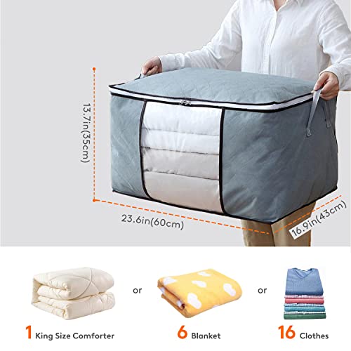 Micilelife Clothes Storage Bag 90L Large Storage Bags Closet Organizers and Storage,3-Pack, Gray,Foldable Organizer, With Clear Window,Suitable for Finishing Of Household ItemsReinforced Thick and Durable Organizer, Suitable for Finishing the Bedrooms,To