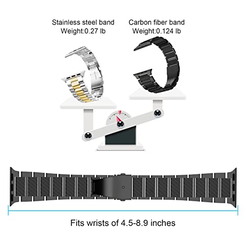 iiteeology Carbon Band Compatible with Apple Watch 49mm 45mm 44mm 42mm, Upgraded Light Genuine Carbon Fiber Band with Stainless Steel Clasp for Men, Black
