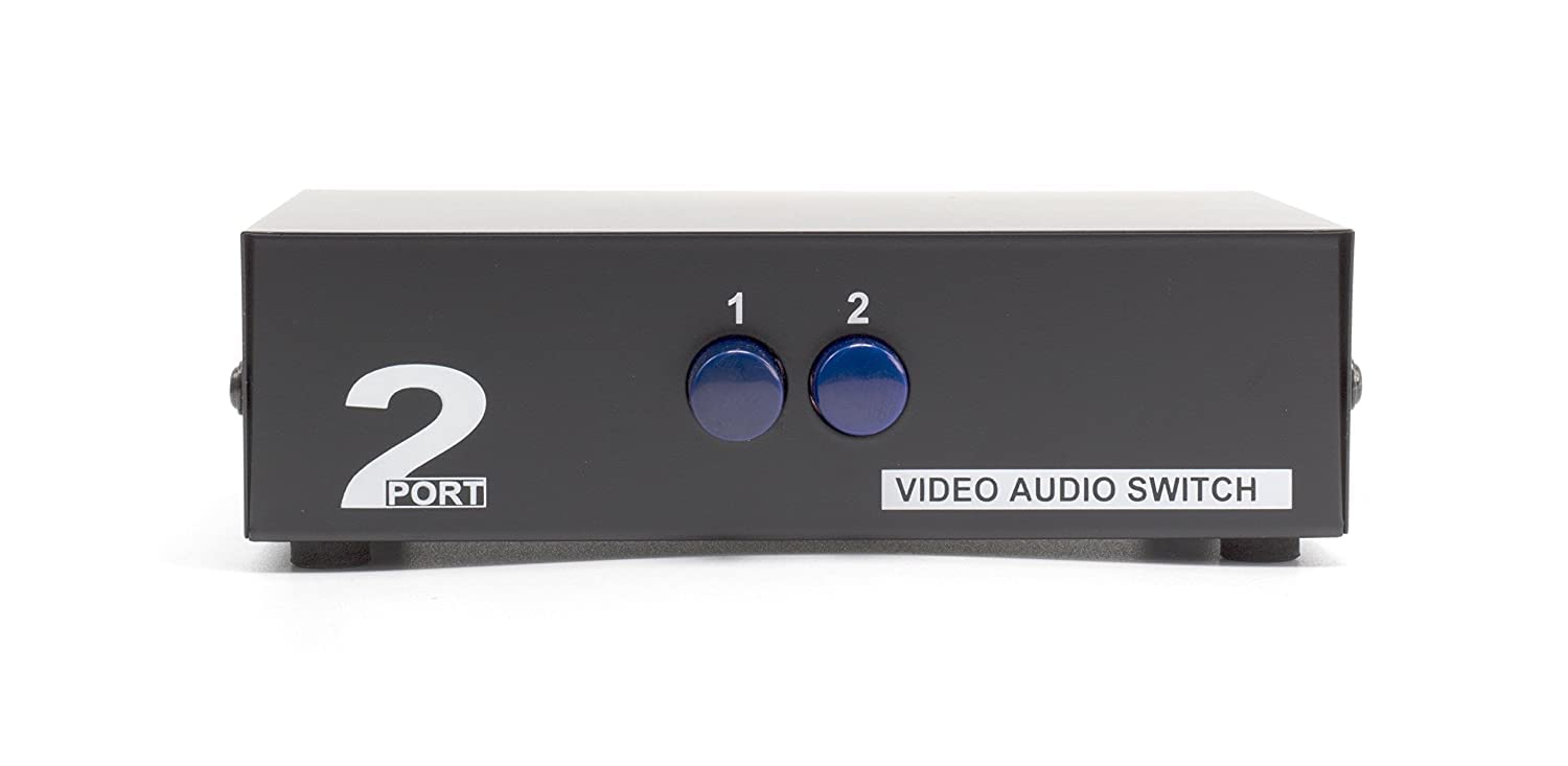 THE CIMPLE CO 2 Way AV Switch - 2 Input 1 Output RCA Selector Switch for Composite Audio and Video - Switcher Box - Includes RCA Composite Cable (Black)
