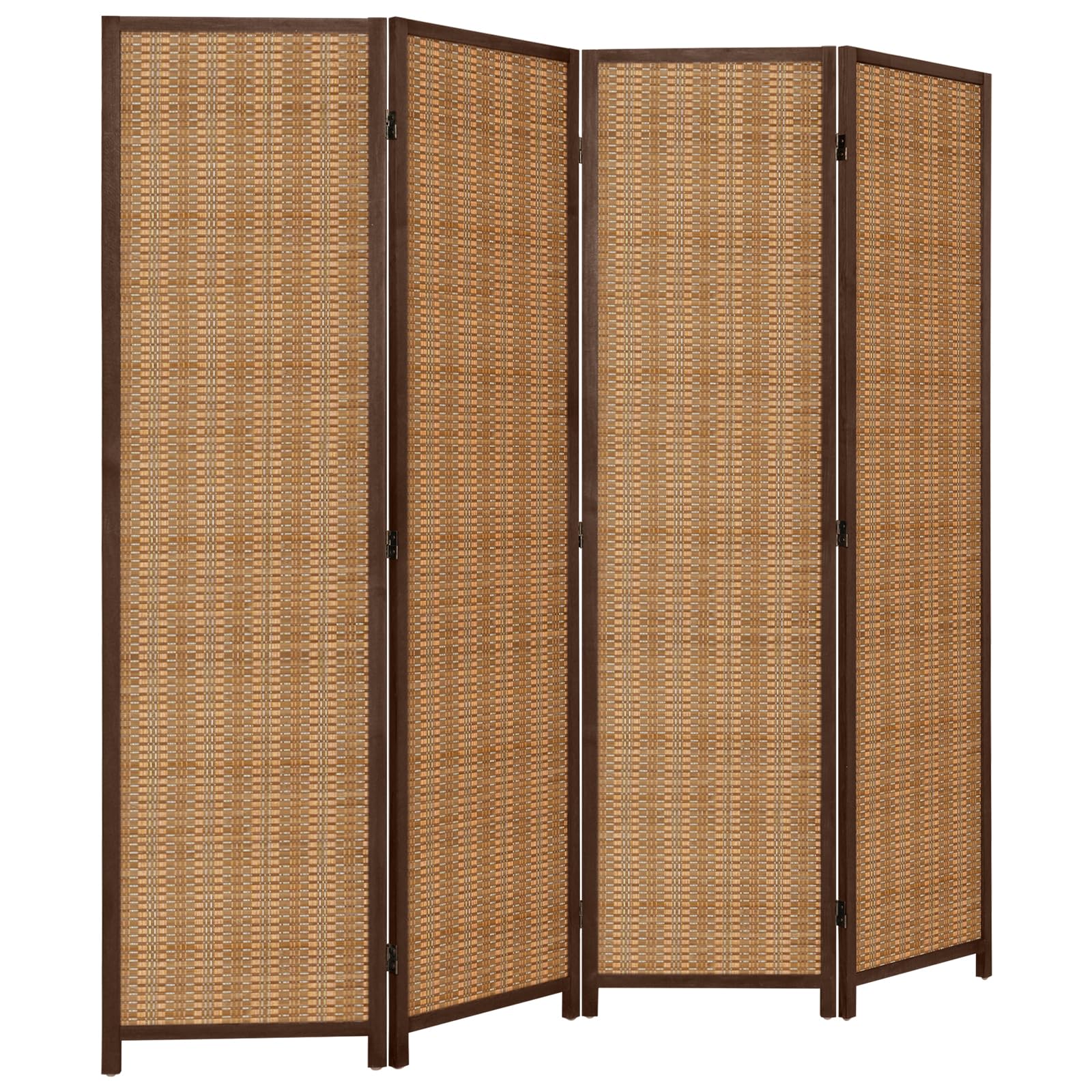 HALLYBEE Room Divider, Room Dividers and Folding Privacy Screens Privacy Screen, Divider for Room Separation Partition Room Dividers, 16" Screen 5.6FT Bamboo Wall 4 Panel, Brown with Brown Frame