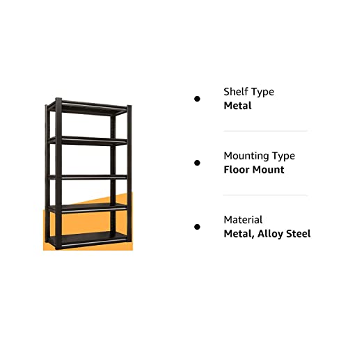Raybee 72" Garage Shelving Heavy Duty, 2010LBS Garage Storage Shelves with 5 Tier Adjustable Metal Shelving Unit,Heavy Duty Shelving,Metal Storage Shelves for Basement,Easy Assembly,16.3"DX31.7"WX72"H