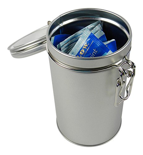 Thistle Moon 2 PC Metal Tea Coffee and Spice Tin Set β 12 Ounce Airtight Round Cannisters with Latch Lids β 6.5β x 3.6β Containers for Tea, Herbs, or Seasoning Storage