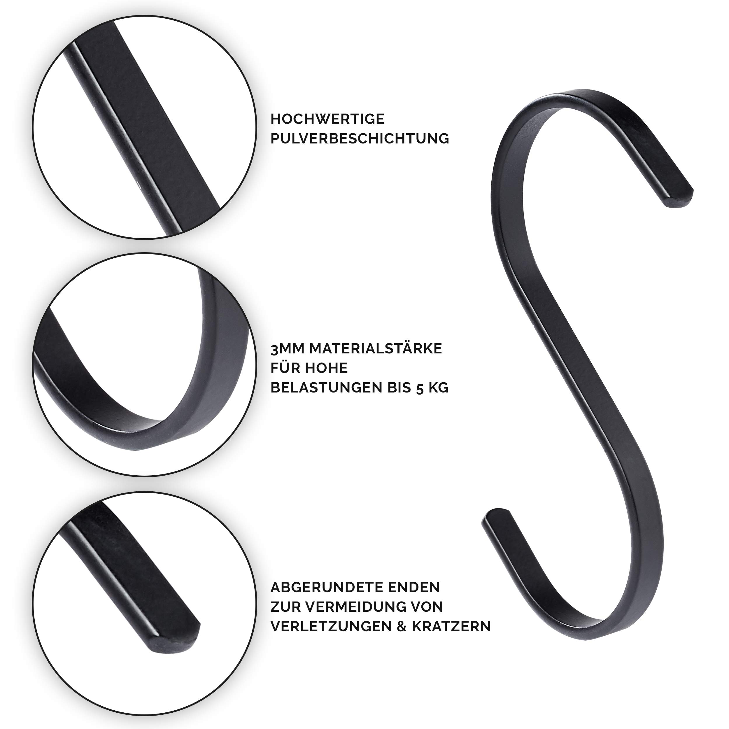 pamo Black s Hooks for Hanging Clothes - Set of 5 or 10-4.33" Large s Hooks Heavy Duty I Suitable as Clothes Rod Hooks, Hanging Hooks for pots, etc.