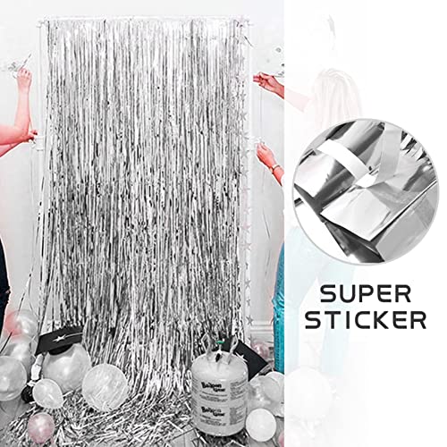 FYY (3 Pack 3.3 ft x 6.6 ft Metallic Tinsel Foil Fringe Curtains Party Decorations, Silver Birthday Backdrop Curtains for Party Wedding Holiday Engagement Bridal Shower Baby Shower Bachelorette