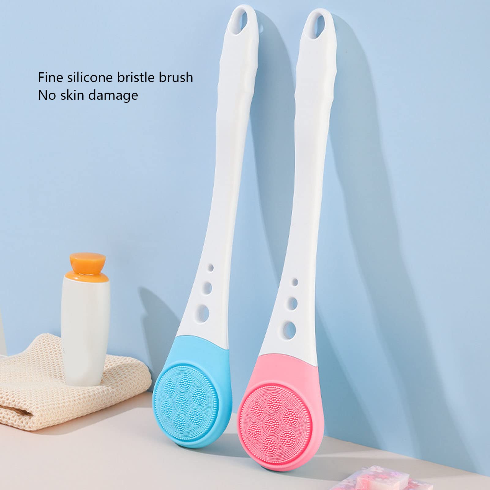 Electric Body Scrubber, 2 Colors, 43 x 9cm, Shower Brush Long Handle Waterproof Cordless Body Bath Exfoliating Soft Silicone (Blue)