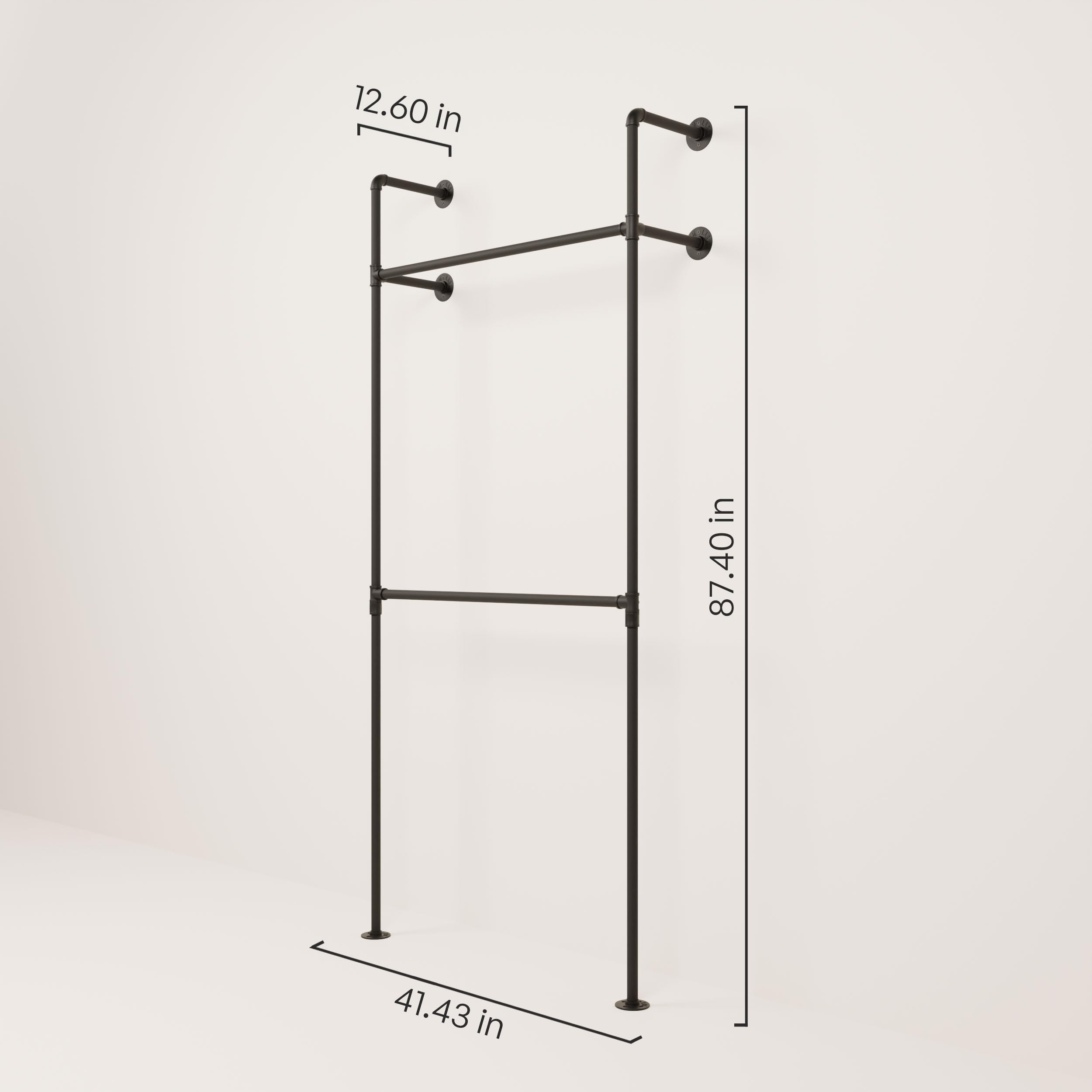 pamo Industrial pipe clothing rack metal black - Wall mounted clothes racks for hanging clothes - Modern walk in closet - KIM I DOUBLE black