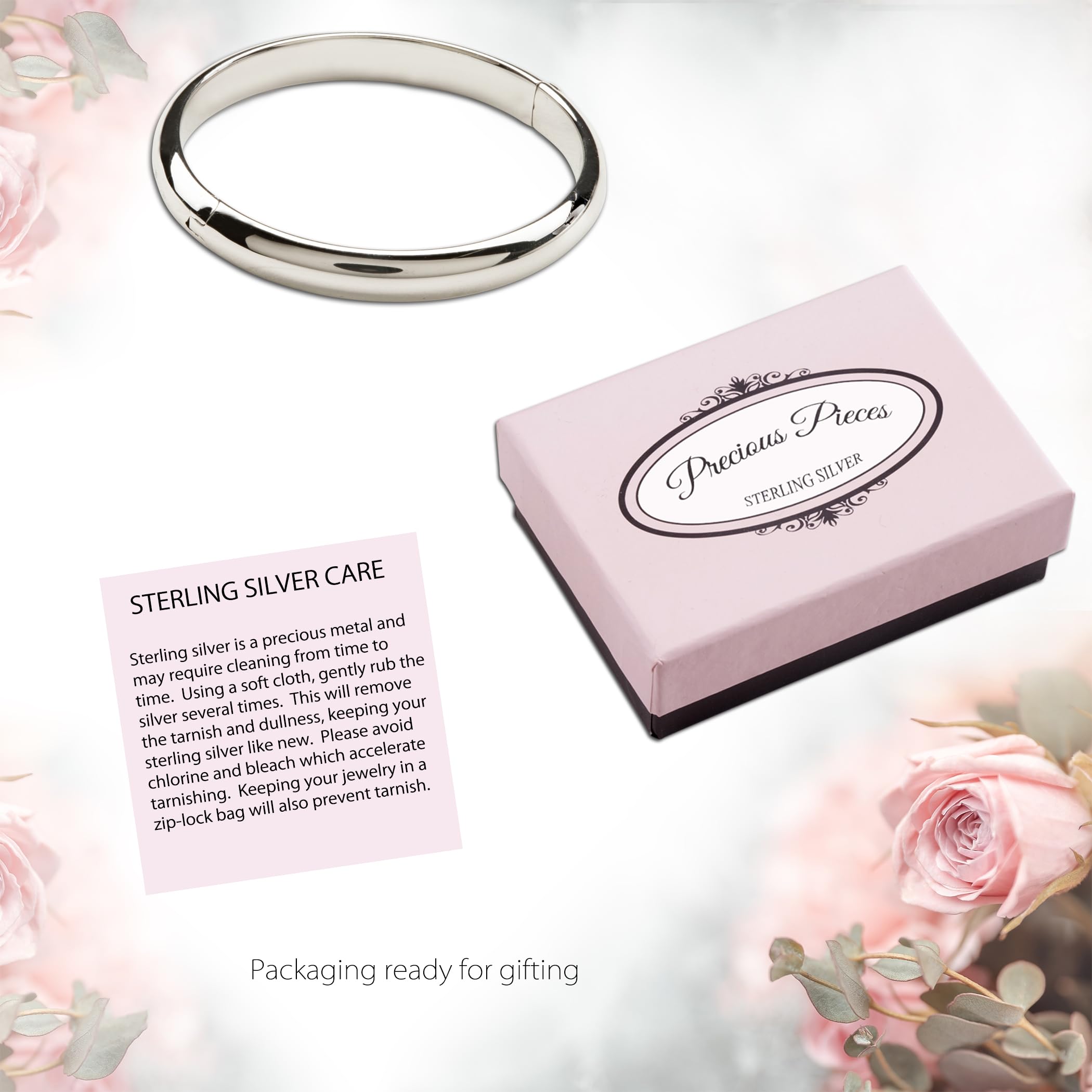 Children's .925 Sterling Silver Baby Bangle Bracelet for Babies, Toddlers and Little Girls (Child-Medium)