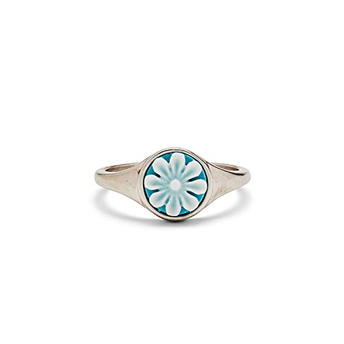 Pura Vida Silver-Plated Cameo Flower Stackable Ring - Brass Base, Stylish Design - Size 5