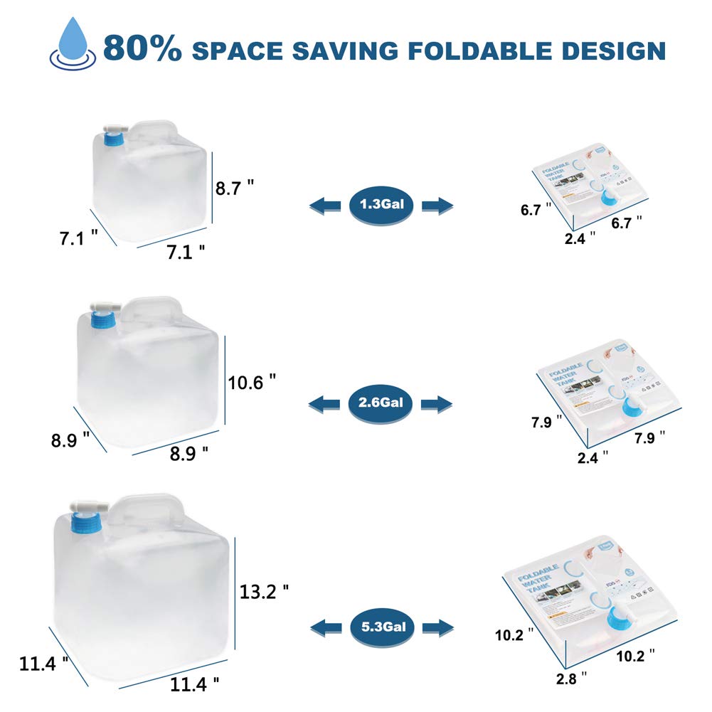 Collapsible Water Storage Container - 5 Gallon Camping Water Container Portable Folding Water Cube Emergency Water Storage BPA Free, 8 Pack