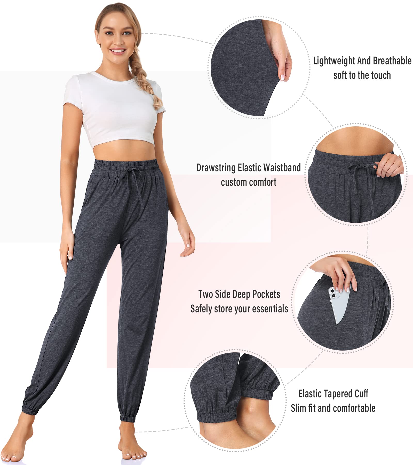 CULAYII Plus Size Womens Yoga Sweatpants Loose Stretch Drawstring Comfy Lounge Pants Workout Joggers Pants with Pockets Grey XXL