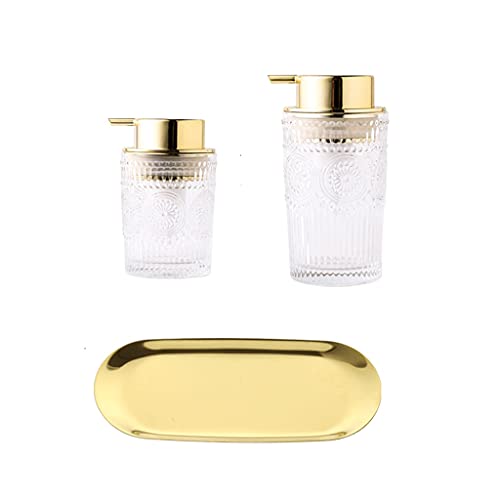 DTSE9 Lotion Dispensers Countertop Clear Glass Soap Dispenser with ABS Pump,Refillable Liquid for Bathroom,Kitchen Soap Dispenser Soap Pump Dispenser (Color : Foaming, Size : Tray+S+L)