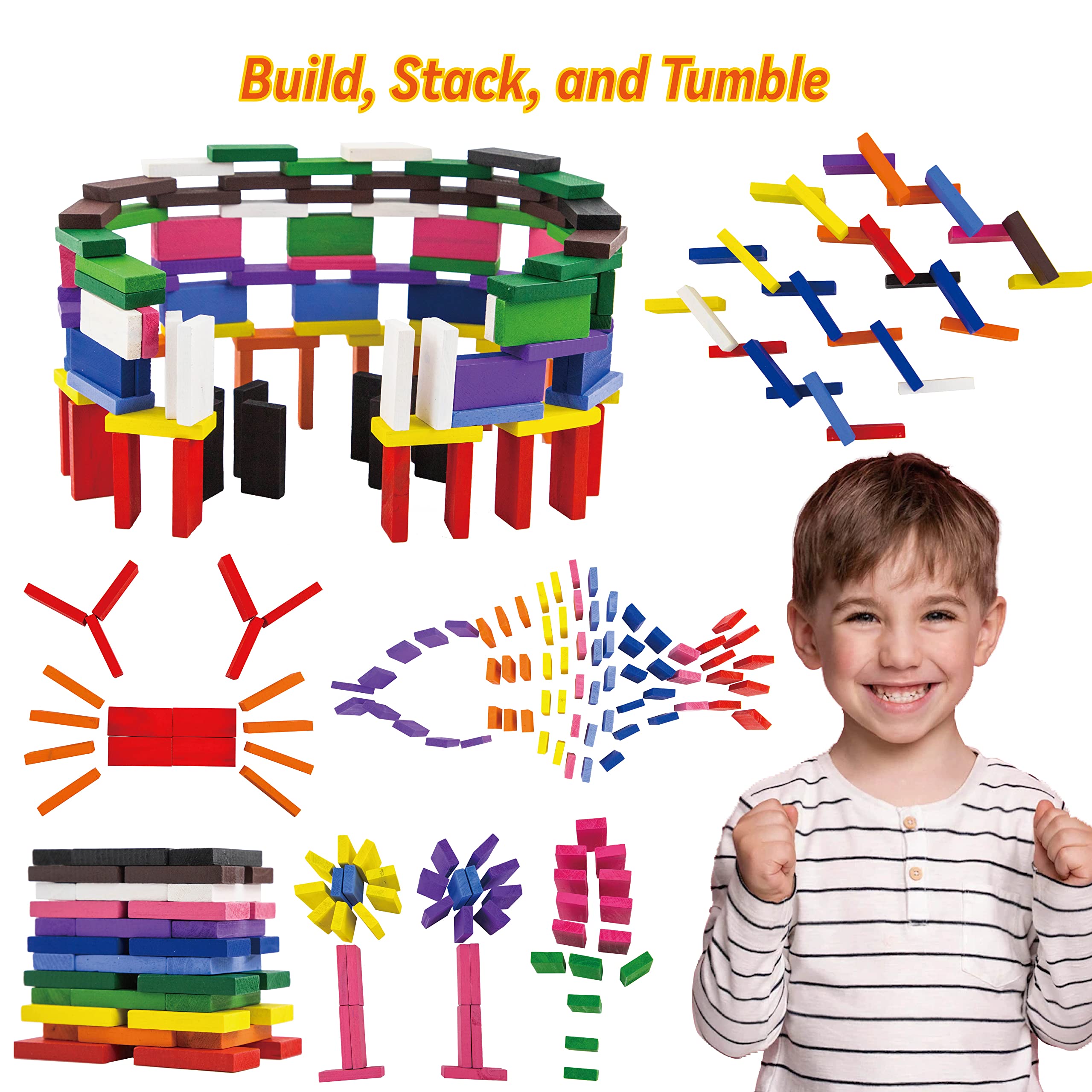 Evmark Toys & Games 120 Piece Wooden Colorful Dominoes Blocks - Bulk Tiles for Building, Stacking, Tumbling, Educational Toy