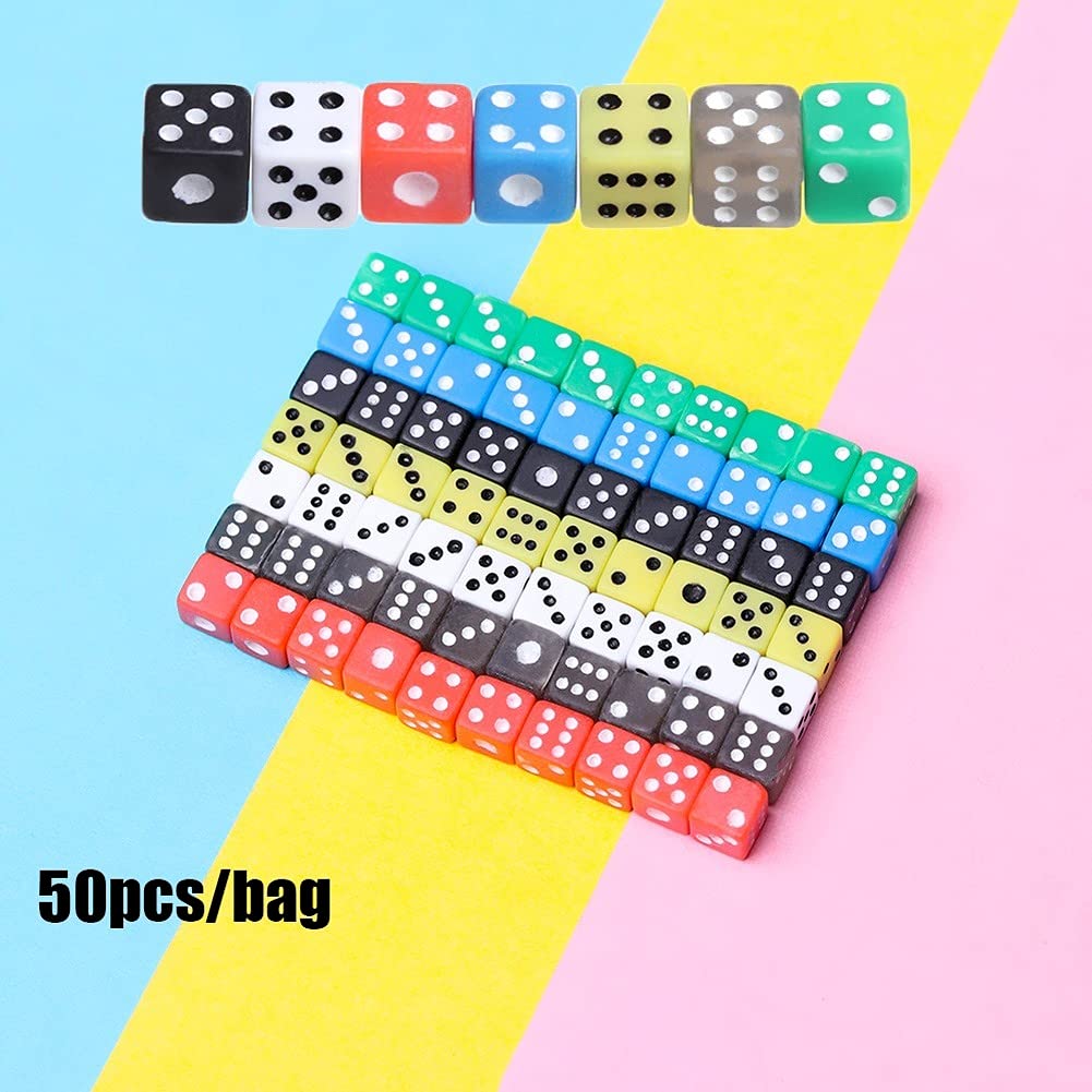 U-M 50PCS/Bag 6 Sided Dices Table Games Dice 5MM Acrylic Round Corner Board Game Dice Party Game Dices Portable Cubes Digital Dices Attractive Processed