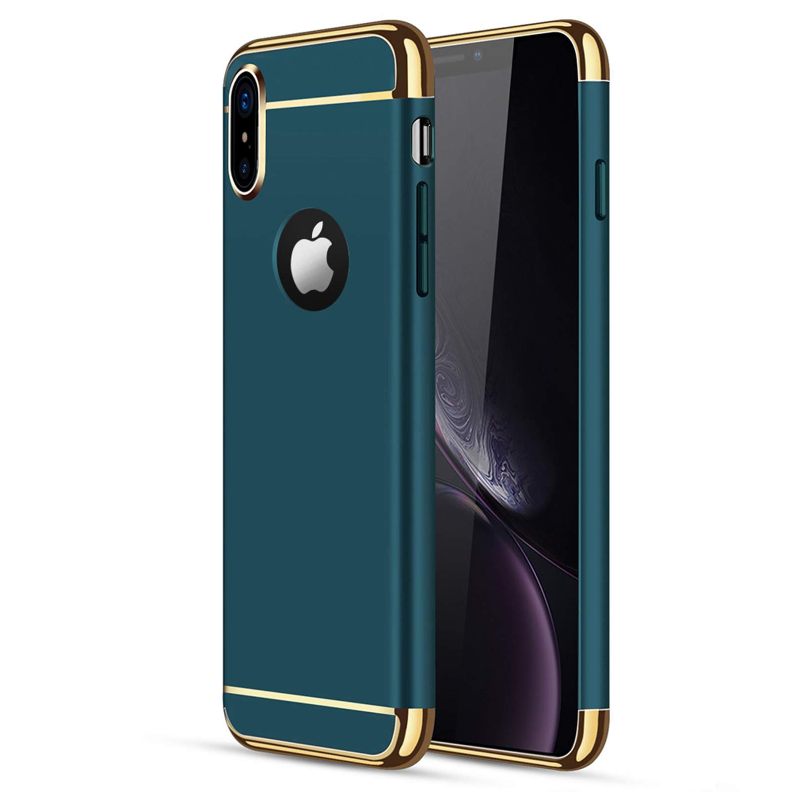 CROSYMX iPhone X/XS Case, 3 in 1 Ultra Thin and Slim Hard Case Coated Non Slip Matte Surface with Electroplate Frame for Apple iPhone X/XS(5.8'') - Dark Green
