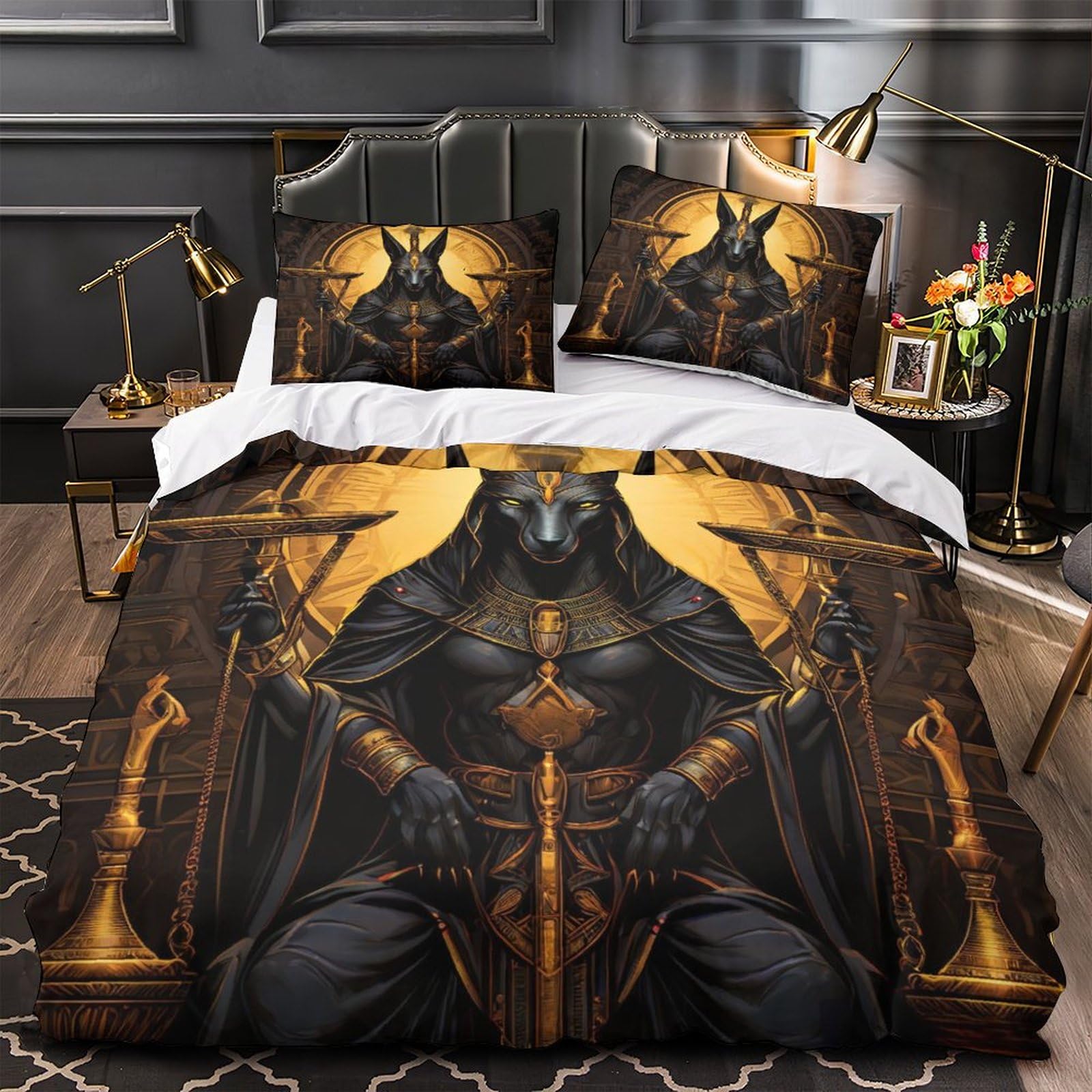 EVMILA Anubis Comforter Covers Duvet Cover 3D Printed Bedding Set Quilt Cover Microfiber for Childrens and Adults 3 Pieces with Pillowcases with Zipper Closure Queen(228x228cm), Style-10