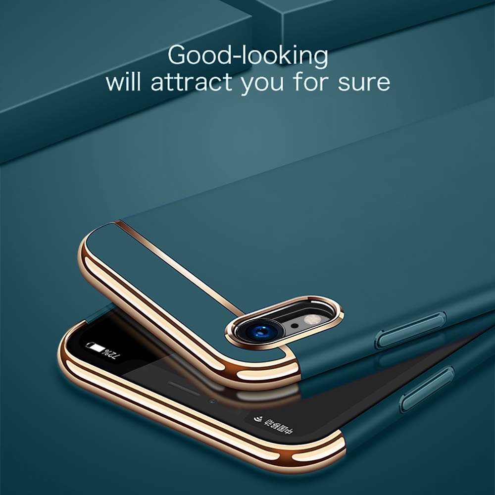 CROSYMX iPhone XR Case, 3 in 1 Ultra Thin and Slim Hard Case Coated Non Slip Matte Surface with Electroplate Frame for Apple iPhone XR (6.1'')(2018) - Dark Green
