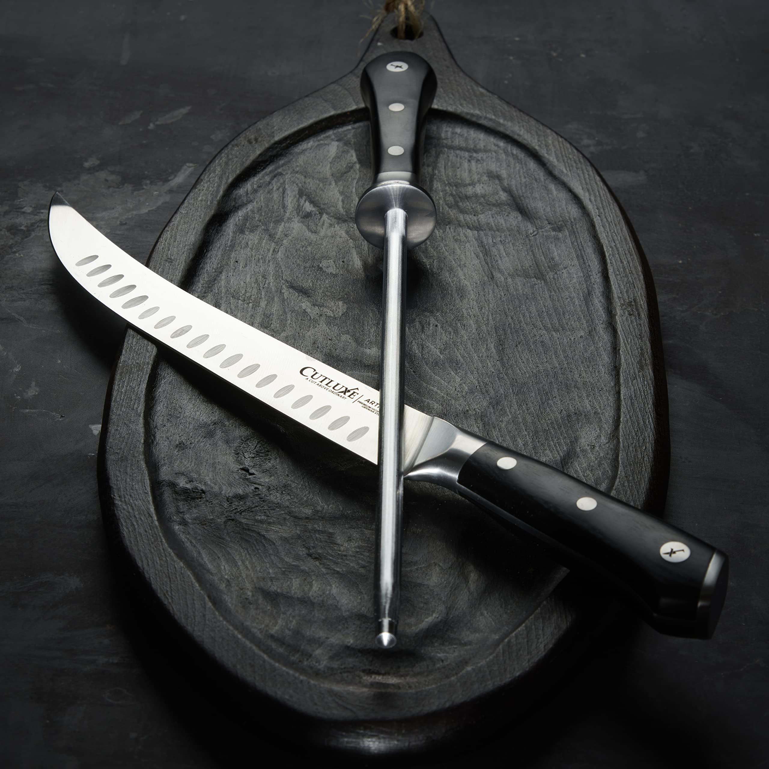 Cutluxe Chef Knife and Honing Steel Rodβ Forged High Carbon German Steel β Full Tang & Razor Sharp β Ergonomic Handle Design β Artisan Series