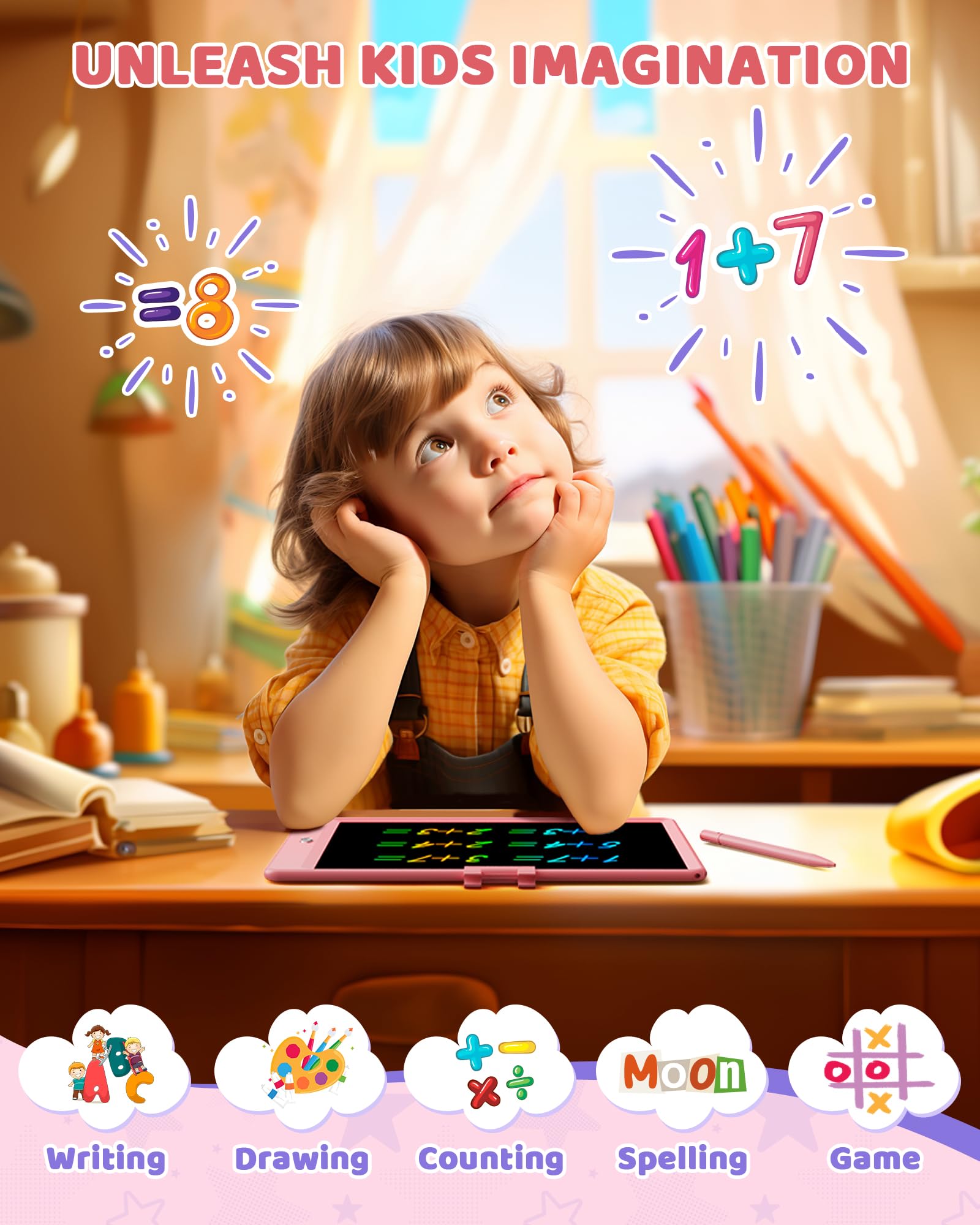 UCIDCI LCD Writing Tablet Doodle Board 10 Inch - Colorful Screen Electronic Toddler Drawing Tablet Drawing Pad, Educational Learning Kids Toys for 3 4 5 6 7 8 Year Old Kids Girls Boys