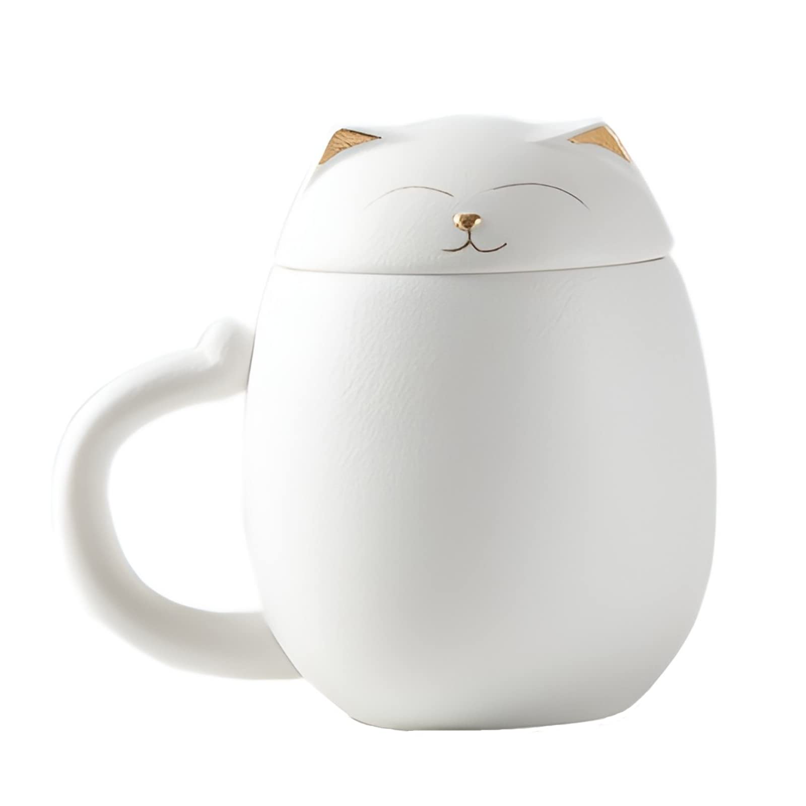 DUANMUL Cat Mug Cute Ceramic Coffee Cup with Infuser and Lid,Filter for Steeping Loose Leaf,kawaii coaster,Novelty Morning Cup Tea Milk Christmas Mug Chinese Handmade Porcelain Teacup(White)